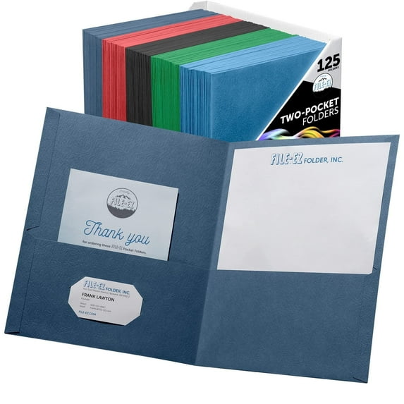 FILE-EZ Two-Pocket Folders, Assorted Colors, 125-Pack, Textured Paper ...
