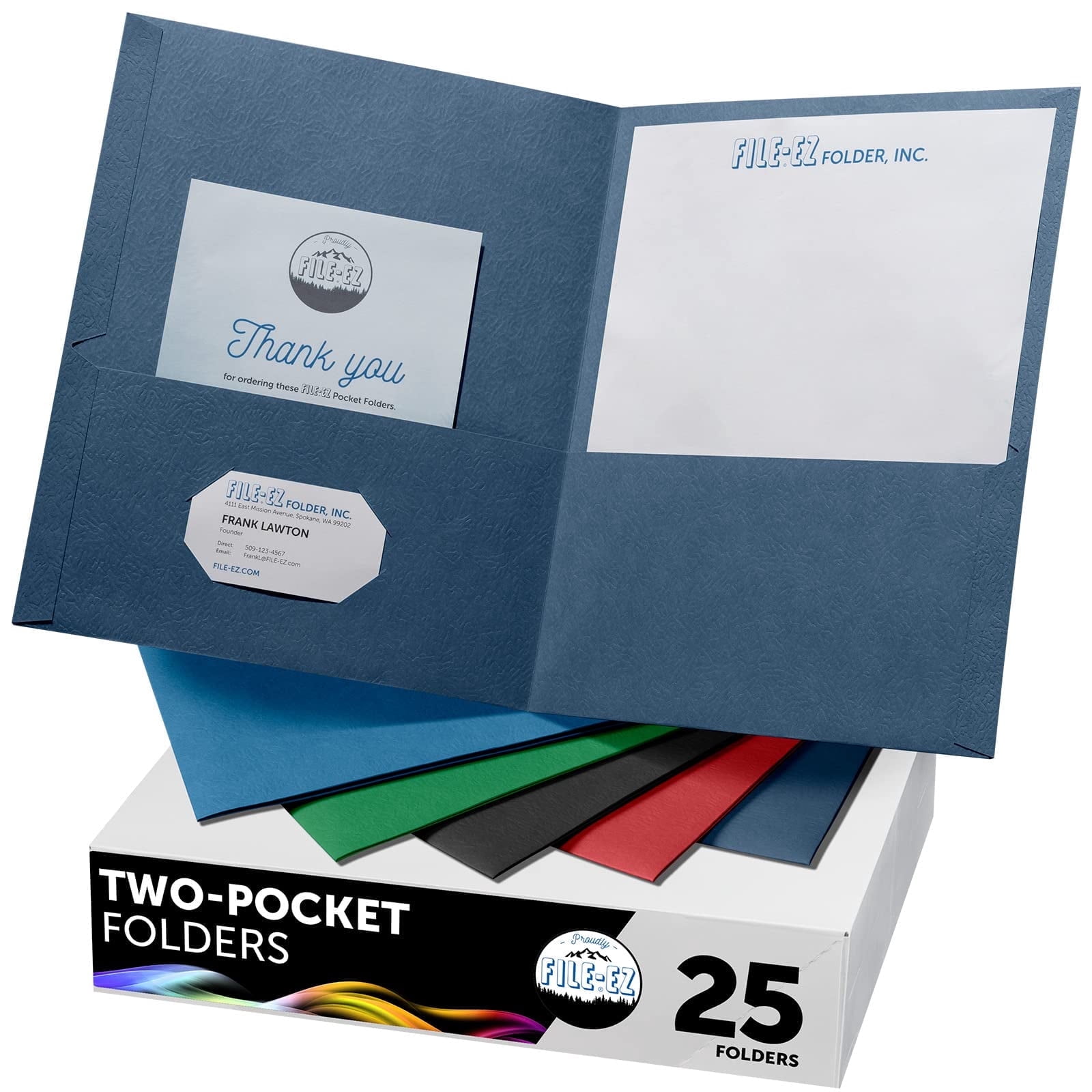 FILE-EZ Two-Pocket Folders, Assorted Colors, 25-Pack, Textured Paper ...