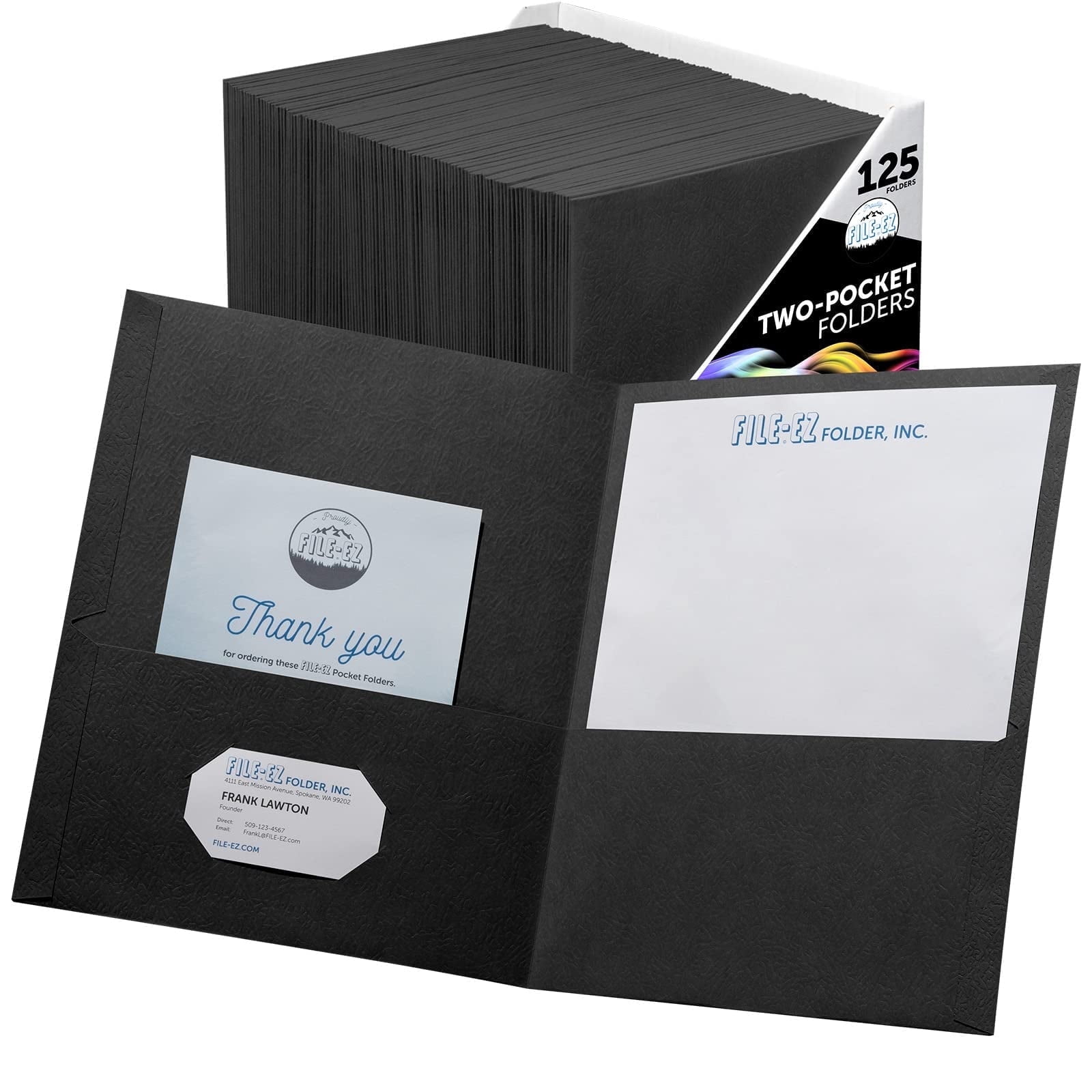FILE-EZ, Two-Pocket Folders, EZ-52405, Letter Size, Black 125pk ...