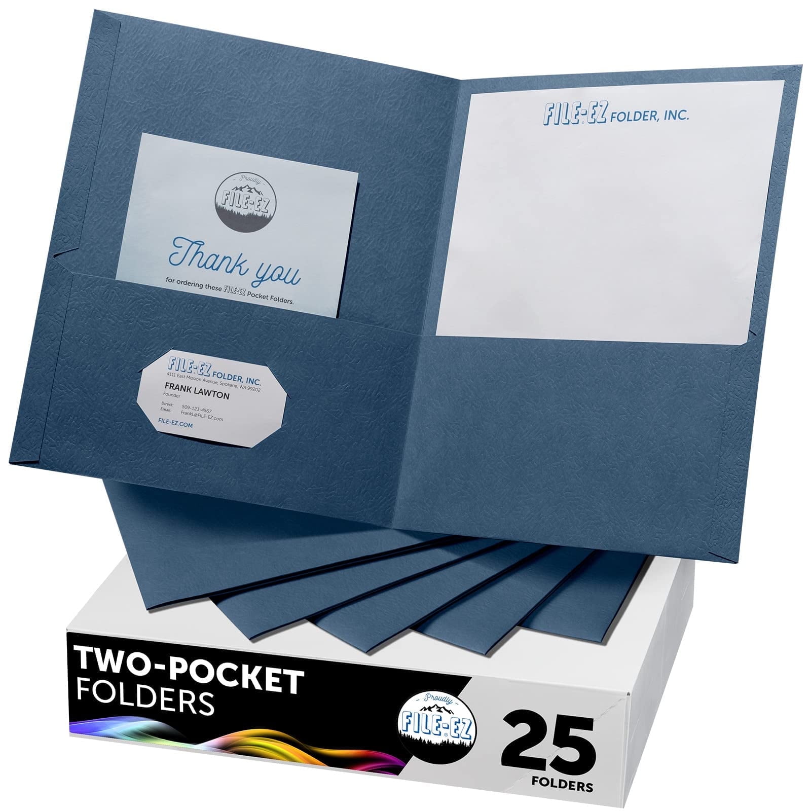 FILE-EZ Two-Pocket Folders Dark Blue 25-Pack Letter Size Textured Paper ...