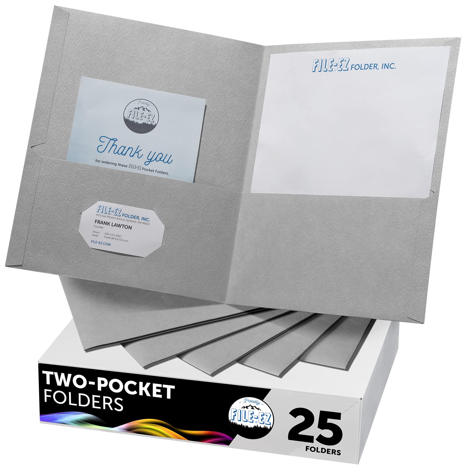 FILE-EZ Two-Pocket Folders, Gray, 25-Pack, Textured Paper, Letter Size ...