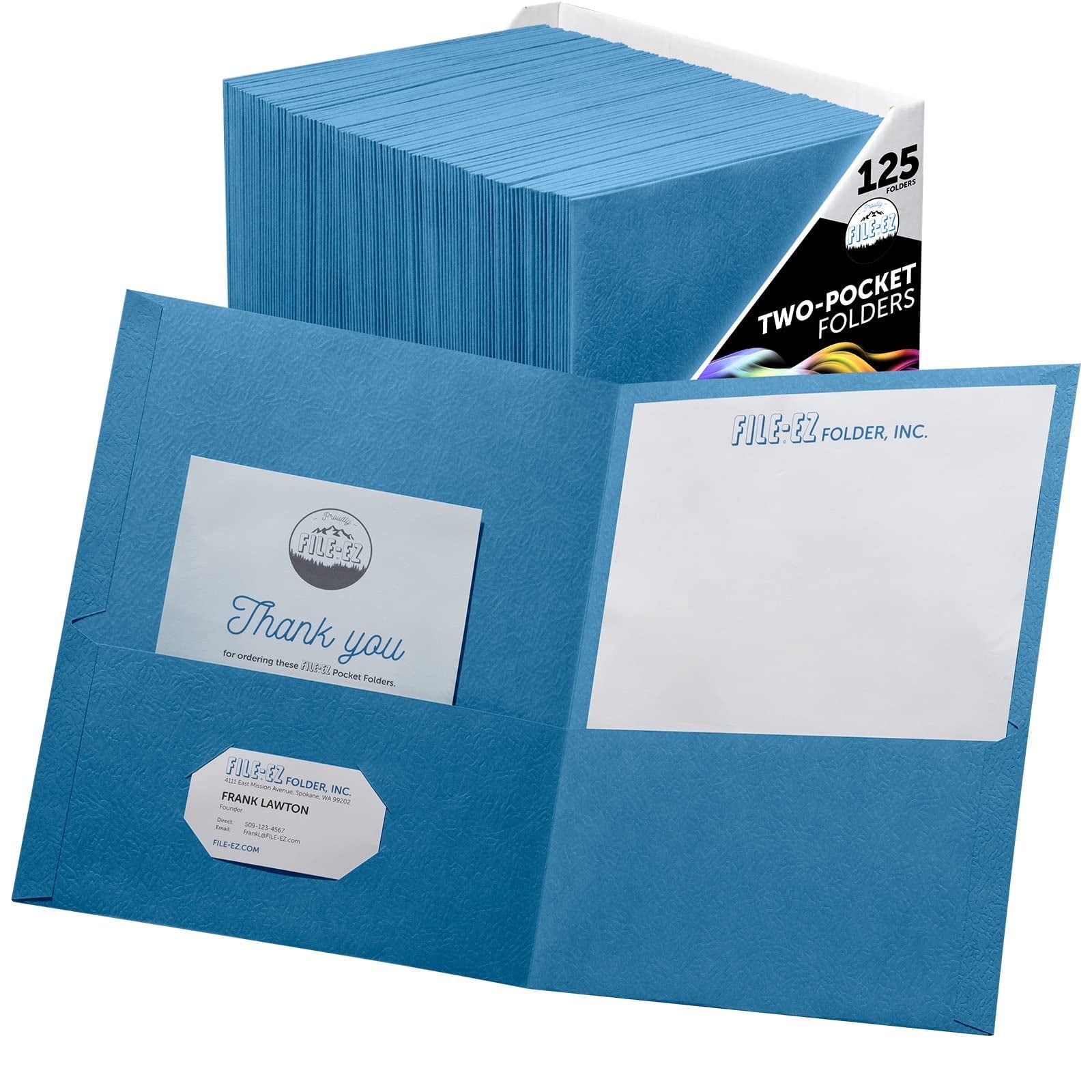 FILE-EZ Two-Pocket Folders, Light Blue, 125-Pack, Textured Paper ...