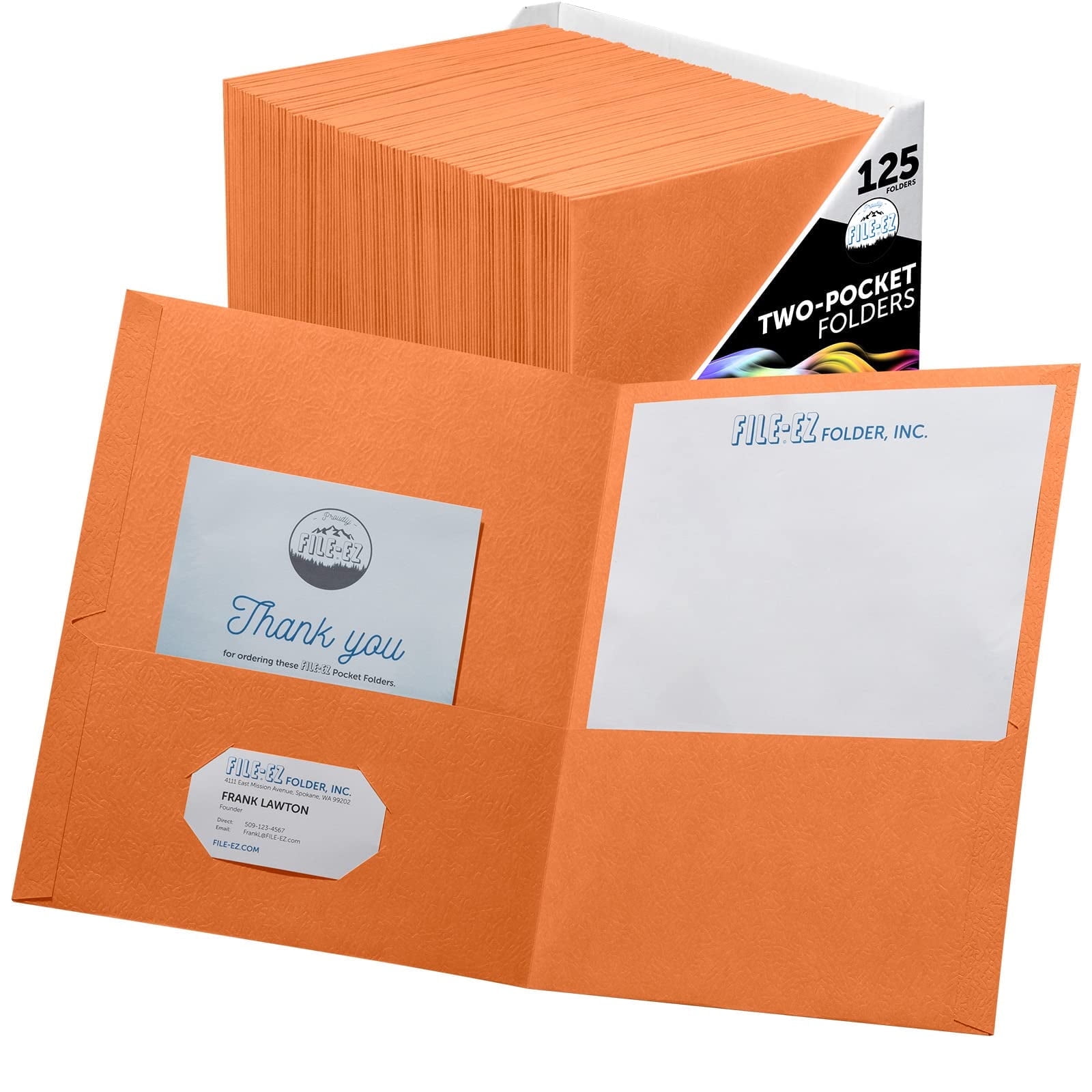 FILE-EZ Two-Pocket Folders, Orange, 125-Pack, Textured Paper, Letter ...
