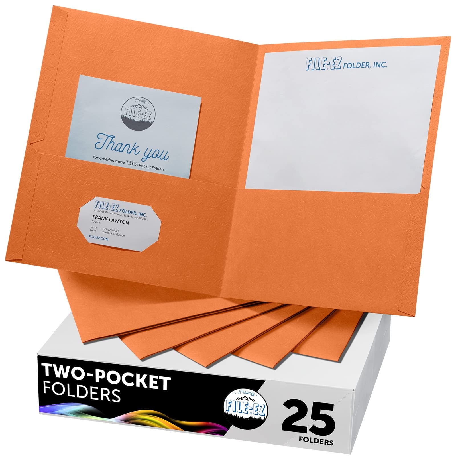 FILE-EZ Two-Pocket Folders, Orange, 25-Pack, Textured Paper, Letter ...
