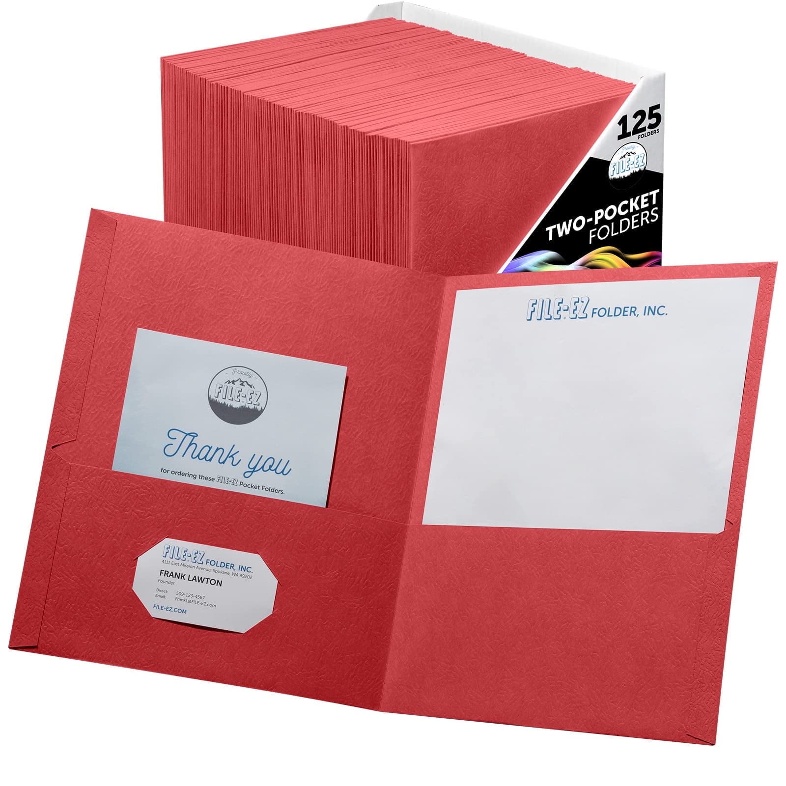 FILE-EZ Two-Pocket Folders, Red, 125-Pack, Textured Paper, Letter Size ...
