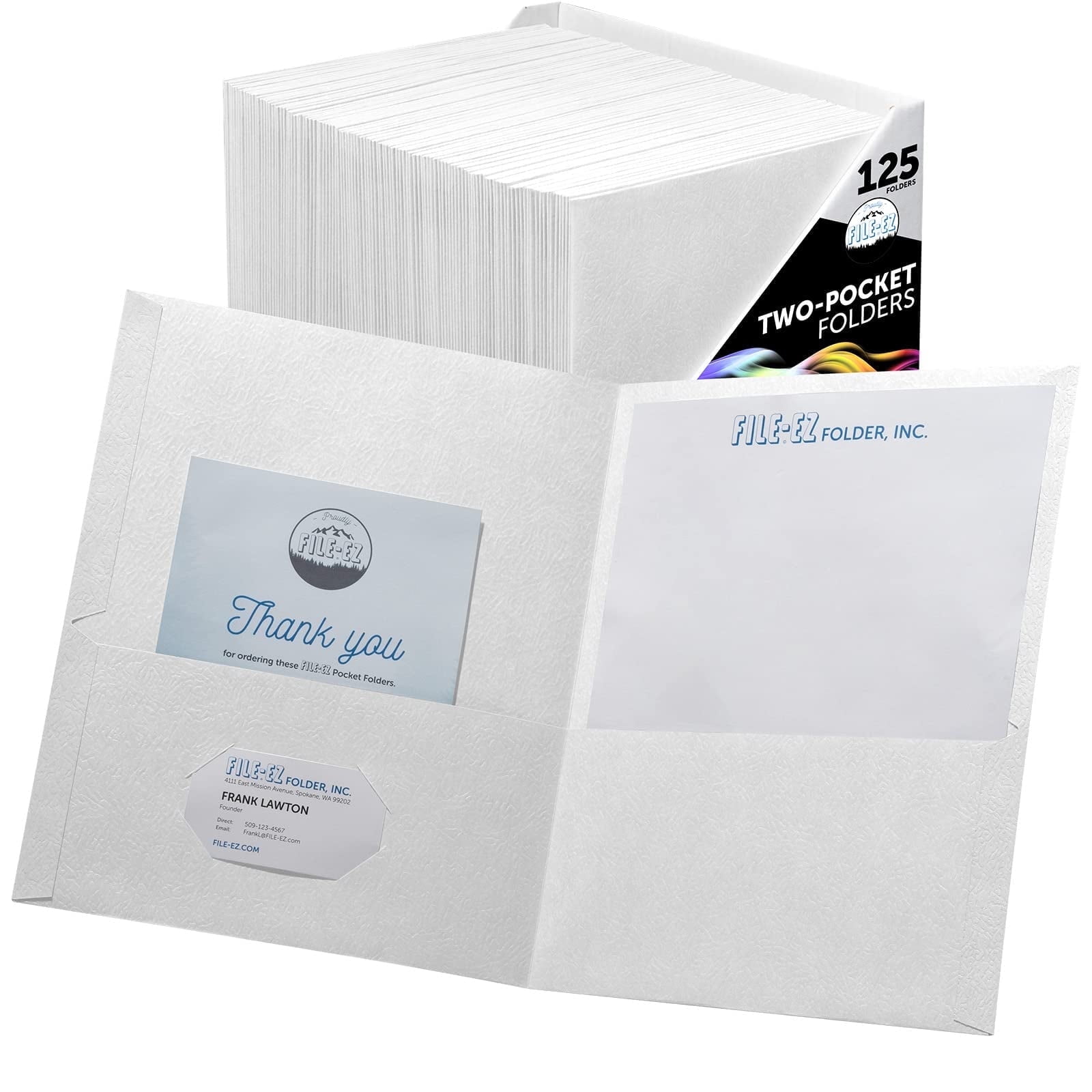 FILE-EZ Two-Pocket Folders, White, 125-Pack, Textured Paper, Letter ...