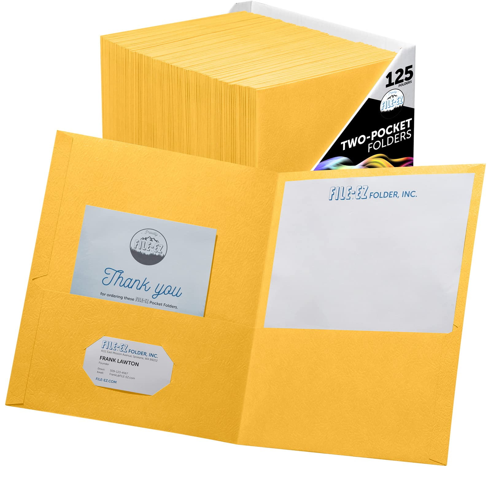 FILE-EZ Two-Pocket Folders, Yellow, 125-Pack, Textured Paper, Letter ...