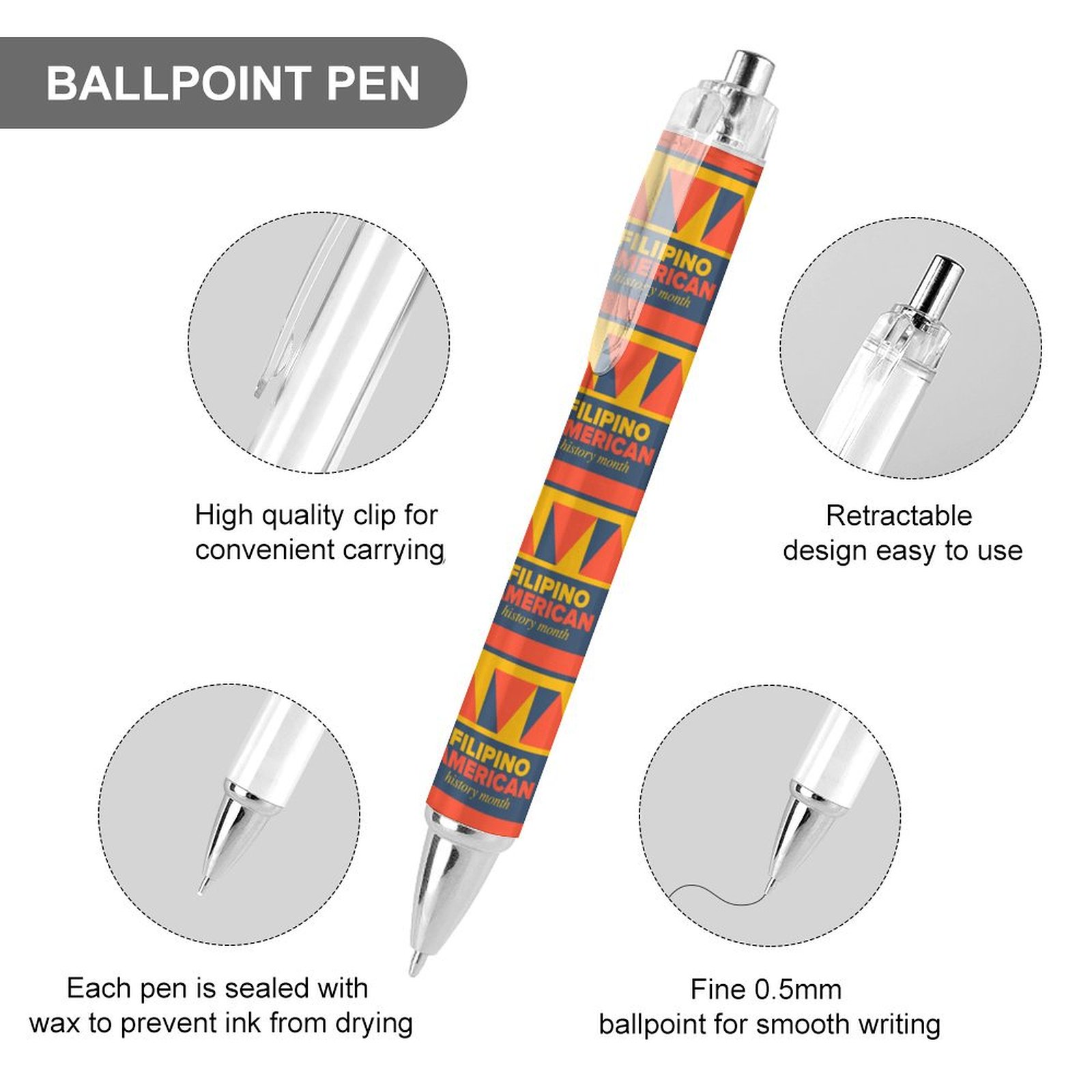 FILIPINO American Heritage Month Ballpoint Pen Retractable Pens Black ...
