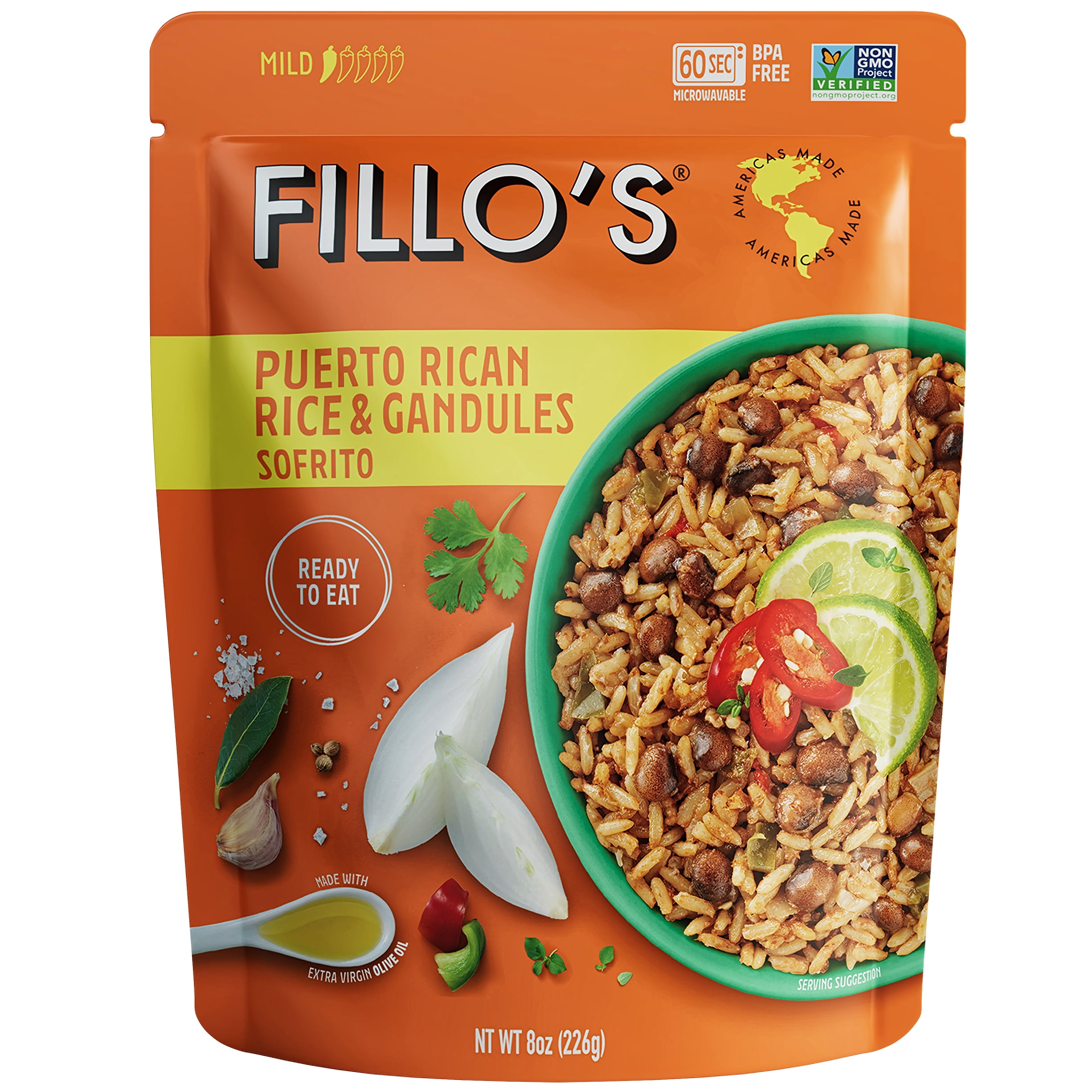 FILLO'S Puerto Rican Rice and Pigeon Peas Gandules, Single Pouch ...