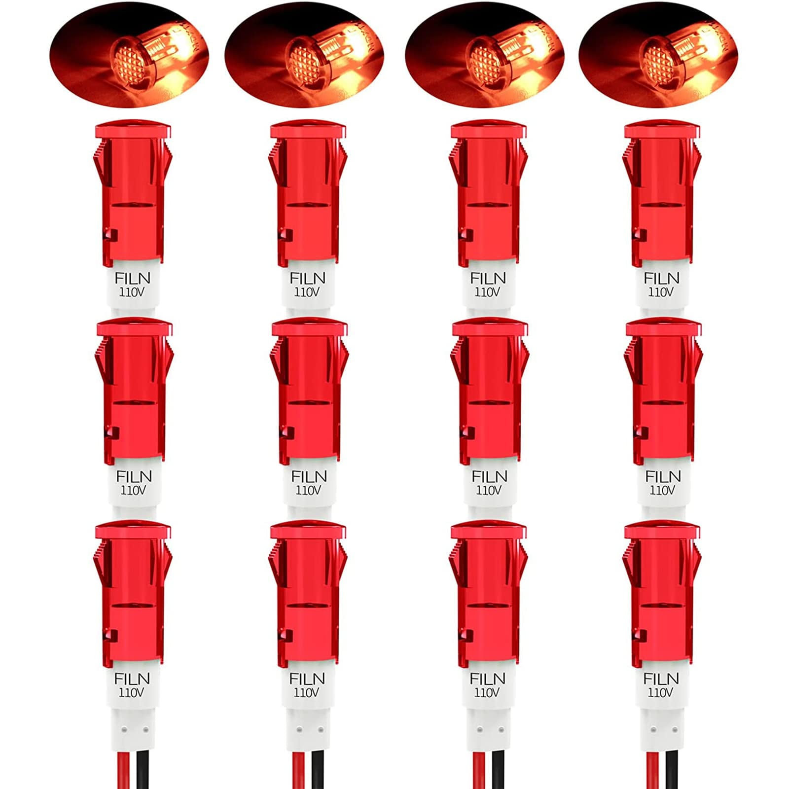 FILN 12 Pcs 10MM RRF12 110v 120v LED Plastic Indicator Light dash Light ...