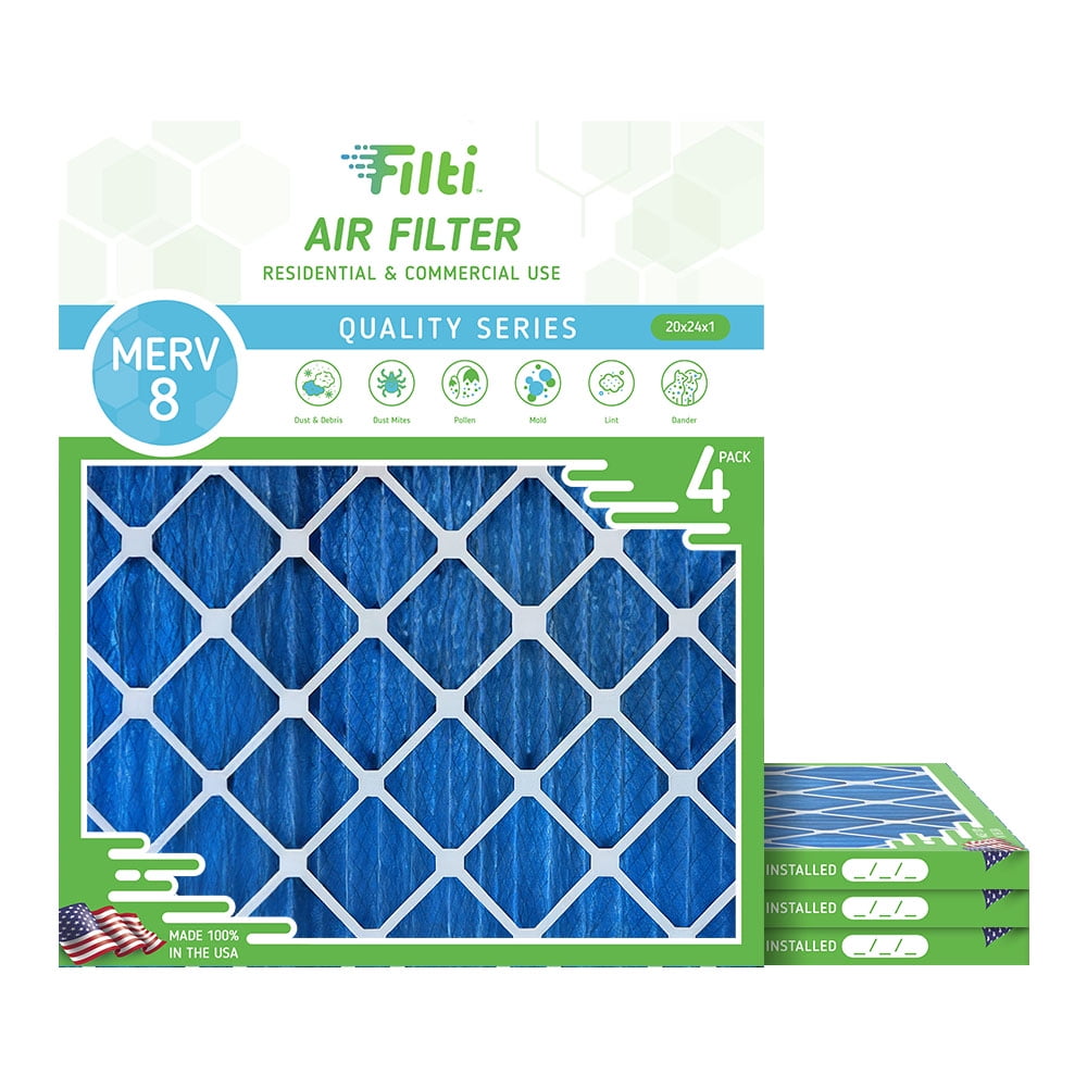 FILTI 3500 Air Filter MERV 8, Pleated, Nanofiber Technology, 20x24x1in, USA Made, 4 Pack for ...