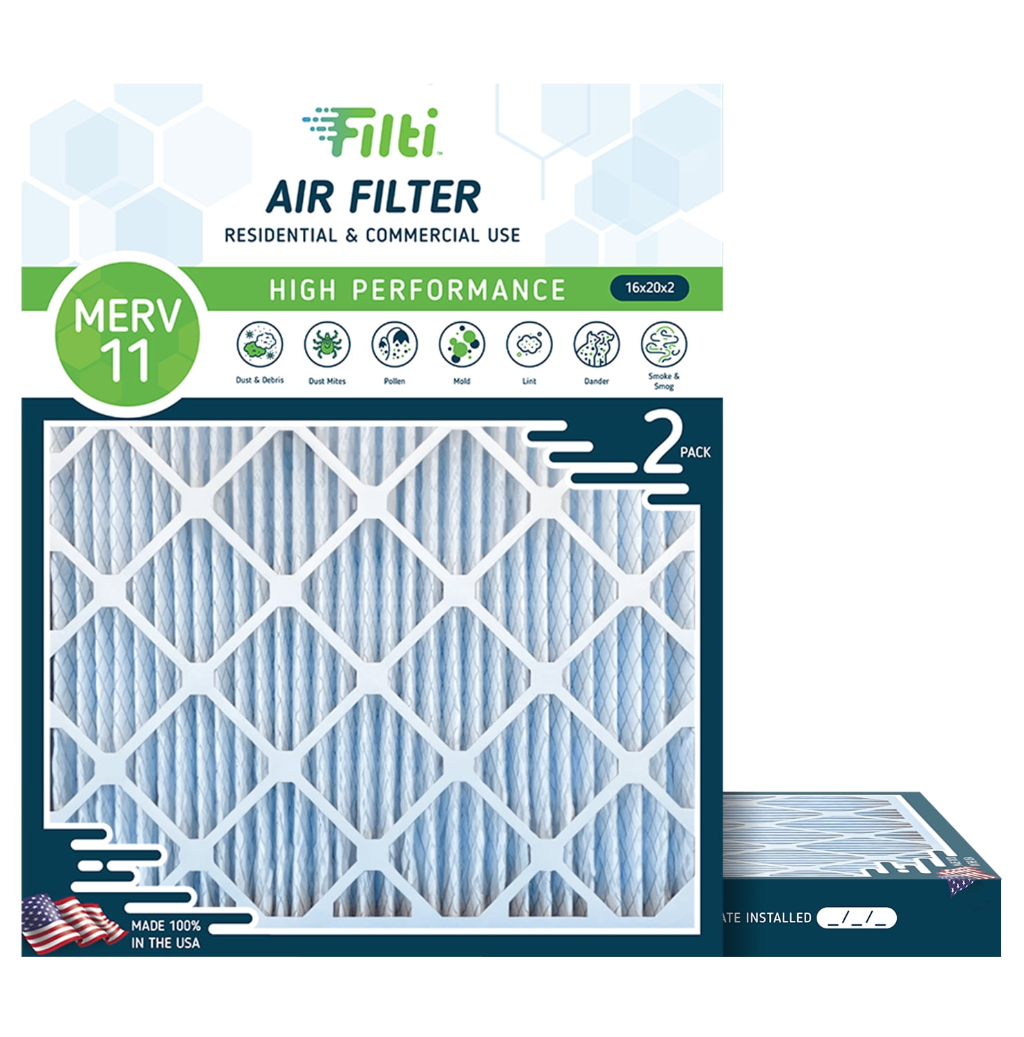 FILTI 6500 Air Filter MERV 11 16x20x2 | Pleated HVAC AC Furnace Filters | Made 100% in the USA ...