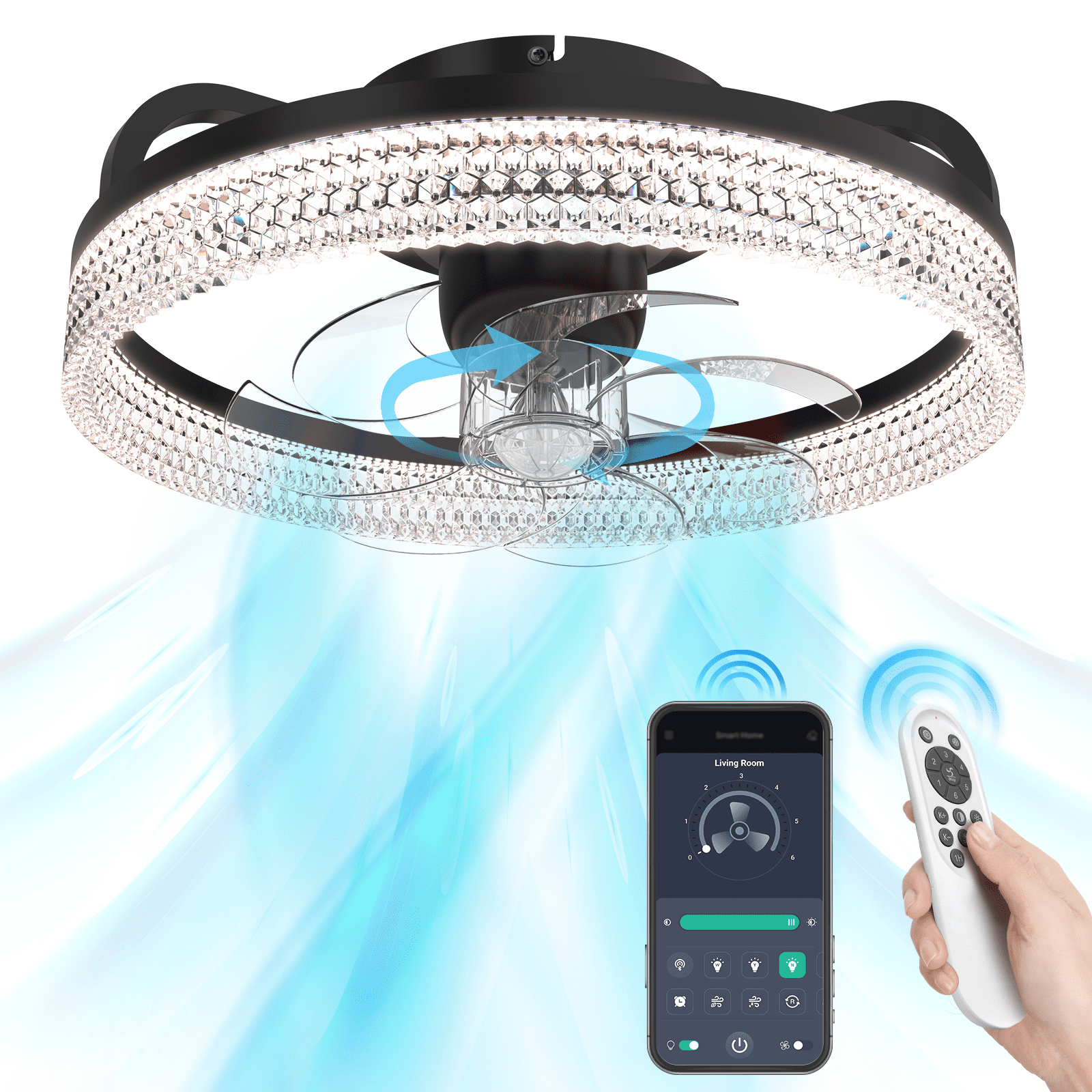 360° Oscillating Ceiling Fan with Light FIMEI 19.7" Dimmable Ceiling ...