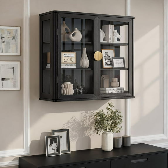 FIMELLO 28’’W Wall Cabinet with Tempered Glass Doors, Bathroom Cabinet ...