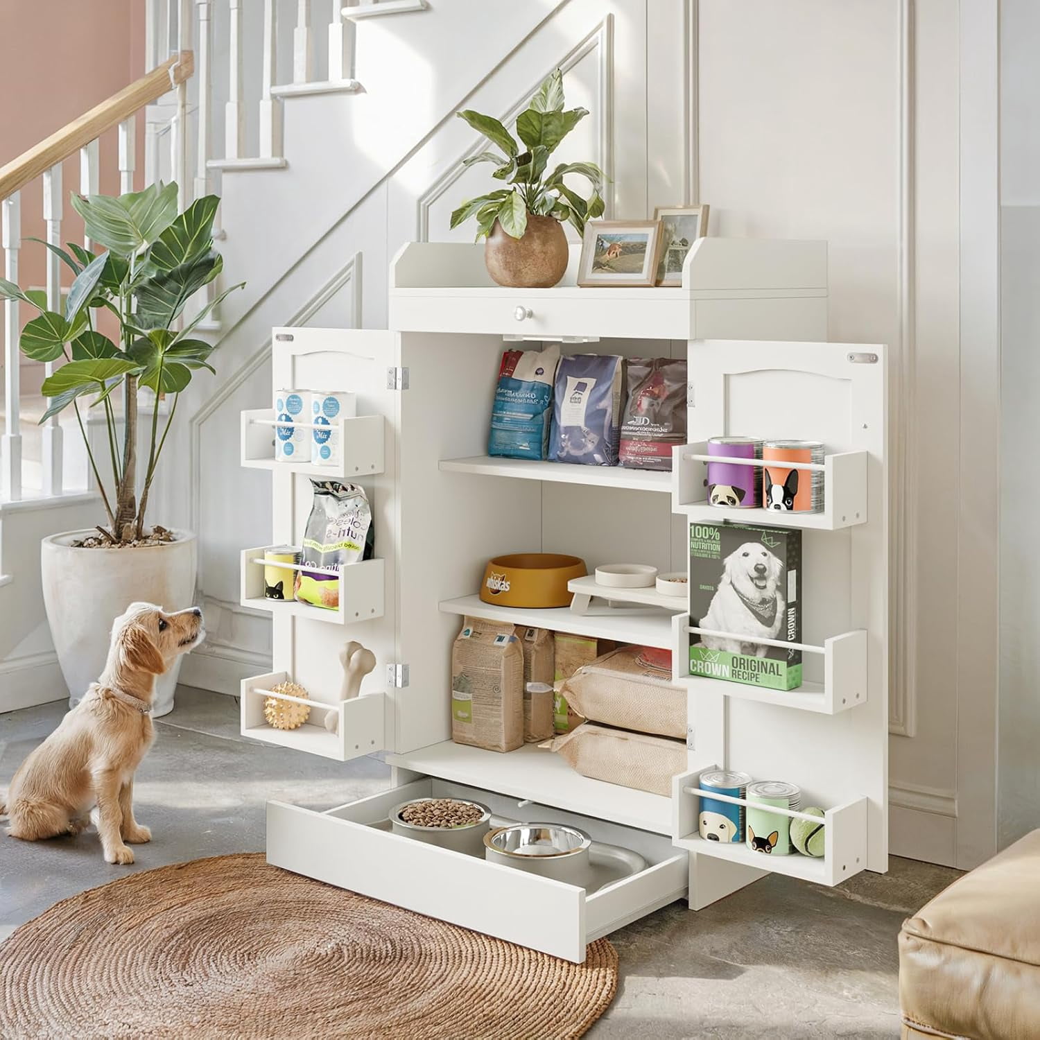 FIMELLO 41’’ Dog Feeding Station with Storage Cabinet with Adjustable ...