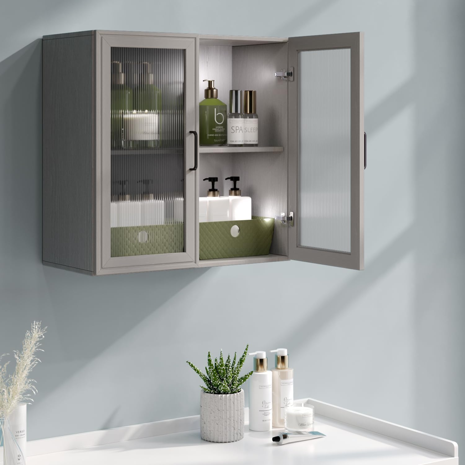 FIMELLO Wall Cabinet, Acrylic Glass Wall Mounted Storage Cabinets ...