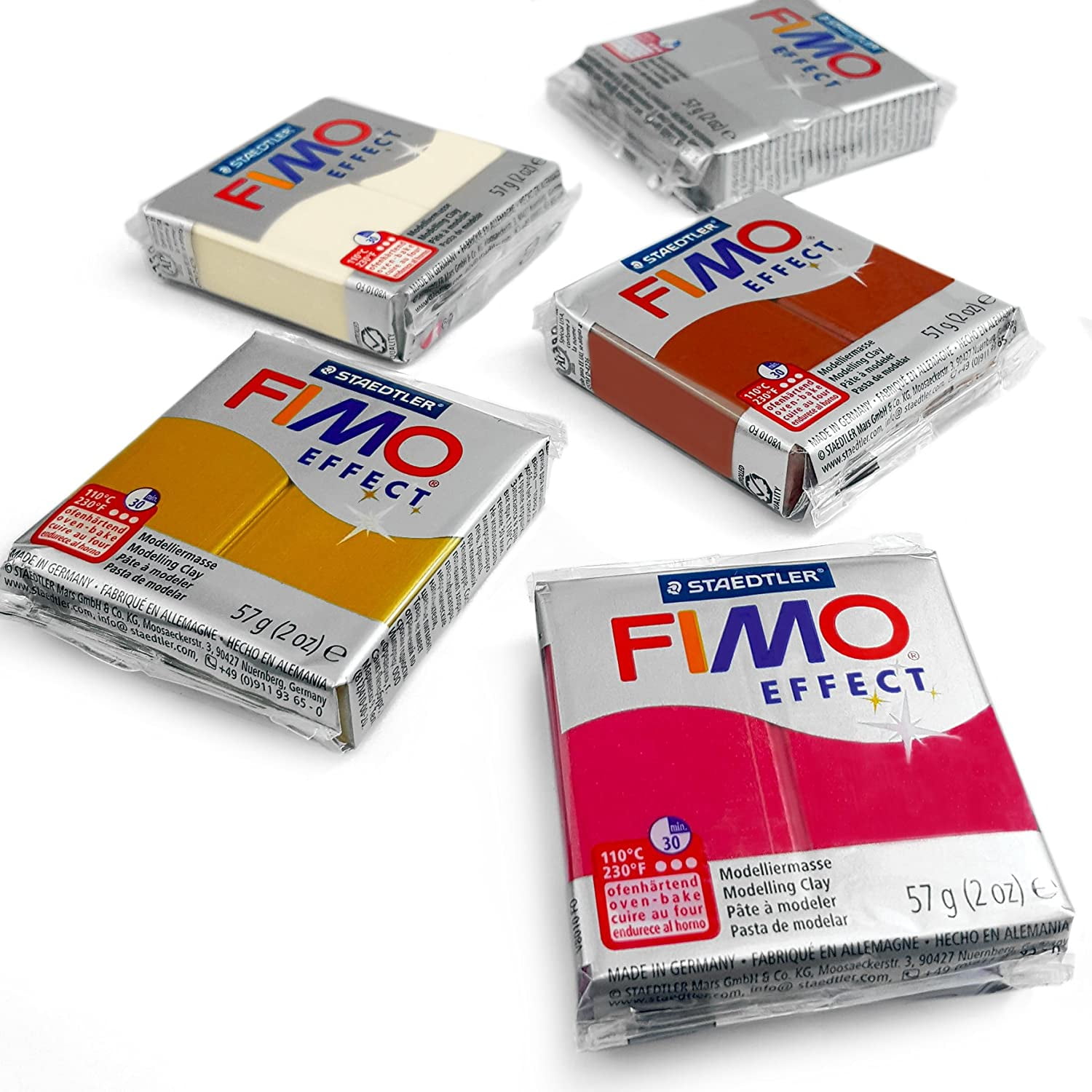 FIMO Effect Polymer Oven Modelling Clay - 57g - Set of 5 - Metallic ...