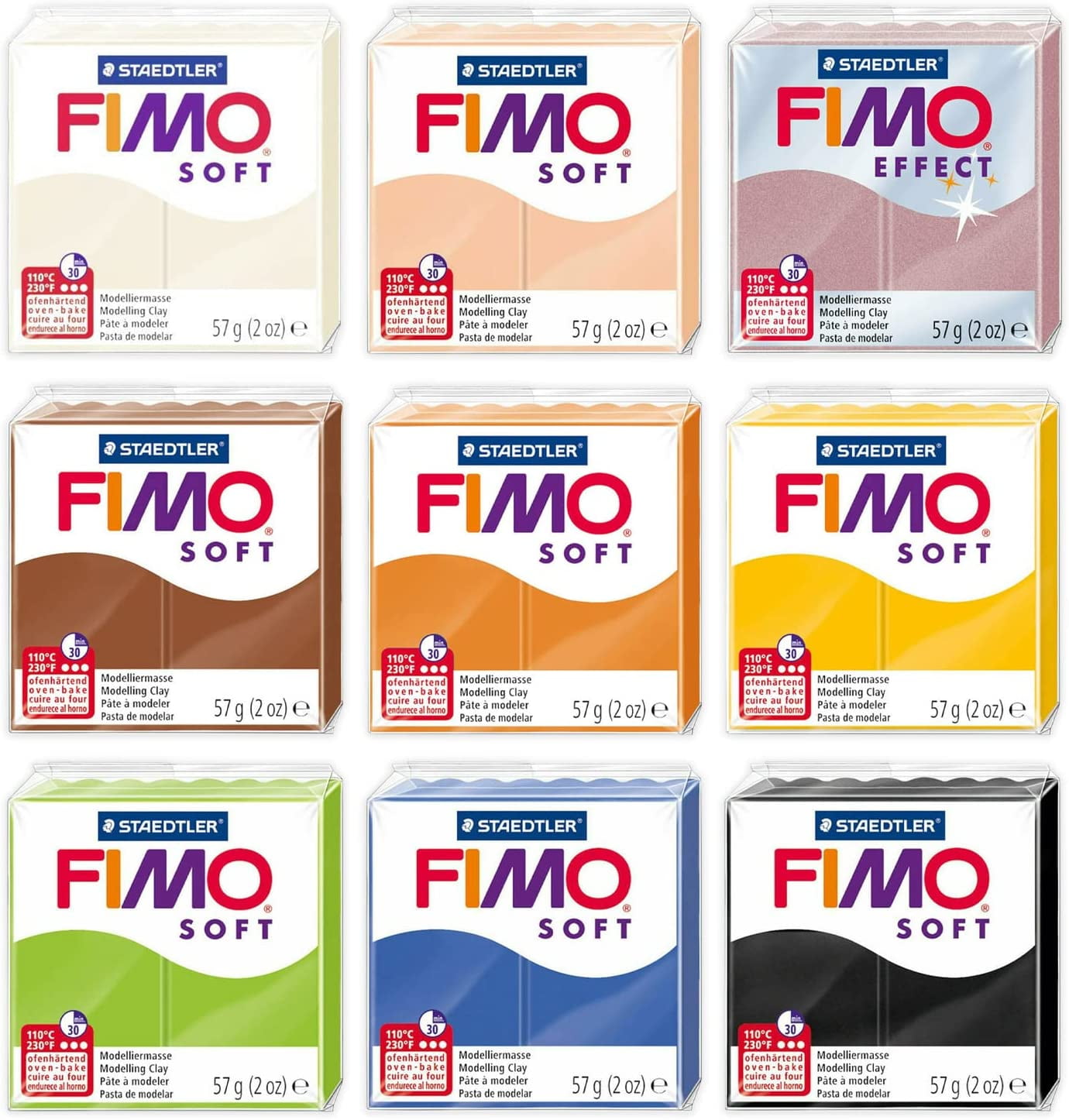 FIMO Soft and Effect Polymer Oven Modelling Clay - 57g - Set of 9 - The ...