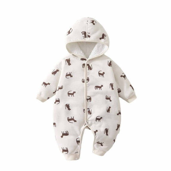 FINALGANG Baby Boy Girl Romper Cat Patterned Hooded Jumpsuit Long ...