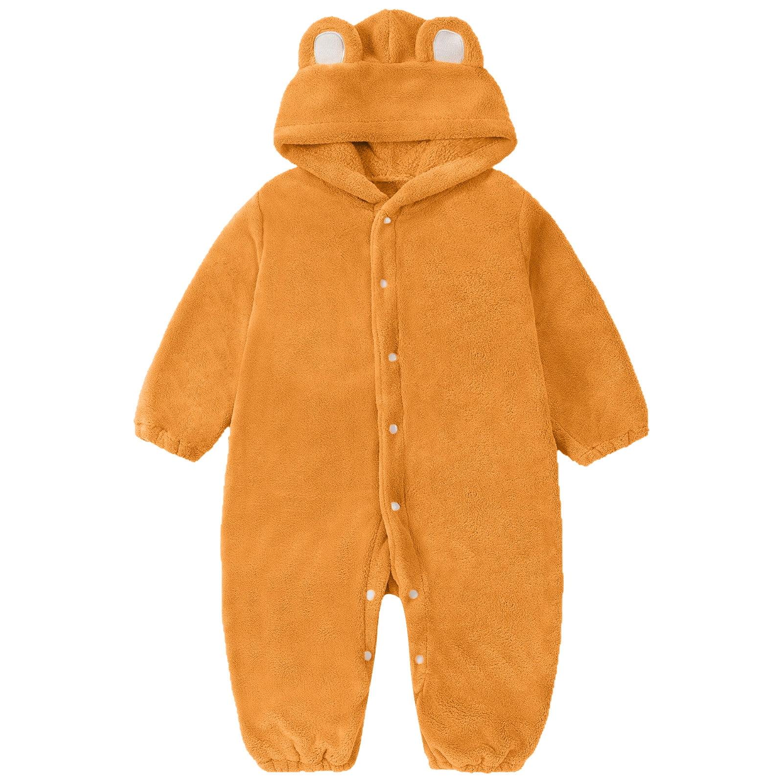 FINALGANG Baby Boy Girl Romper Winter Plush Solid Color Hooded Jumpsuit ...