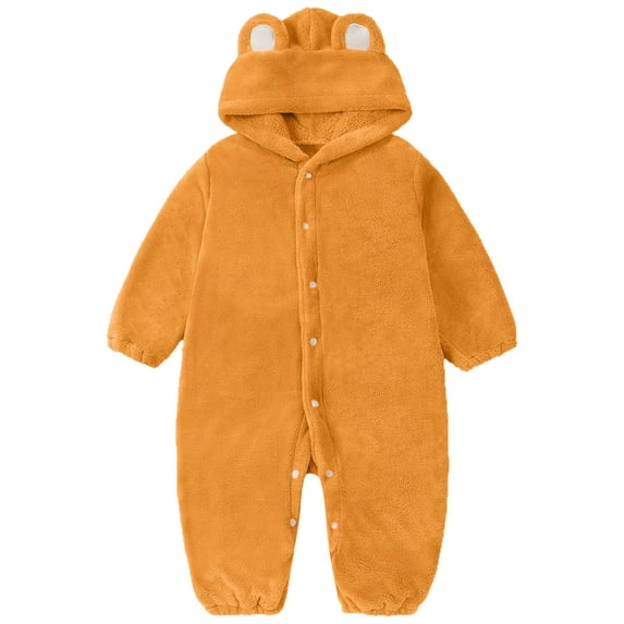 FINALGANG Baby Boy Girl Romper Winter Plush Solid Color Hooded Jumpsuit ...