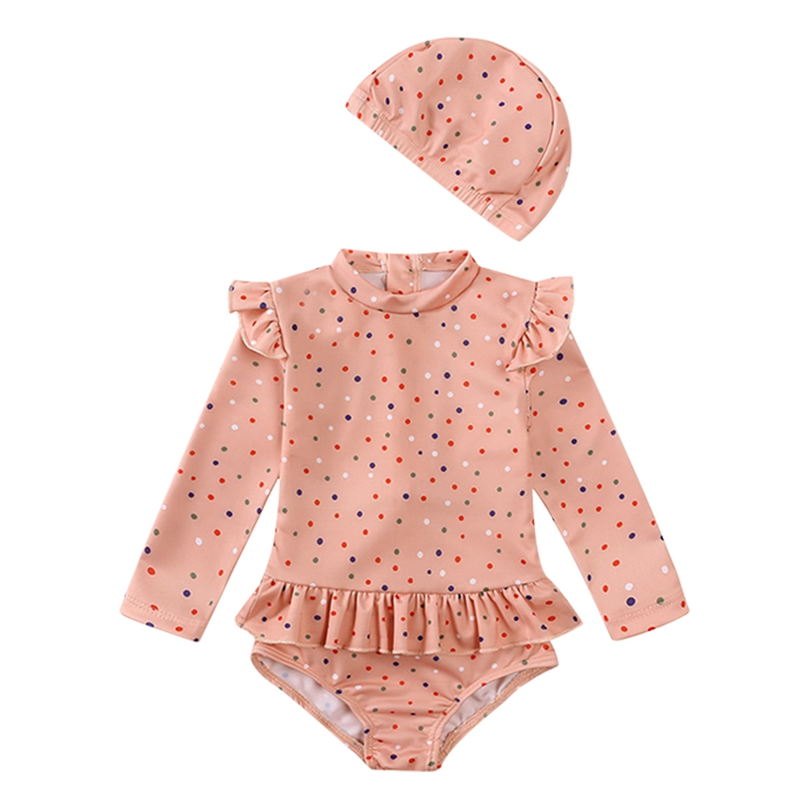 FINALGANG Baby Girl Bathing Suit Set Cartoon Prints Ruffled Long Sleeve ...