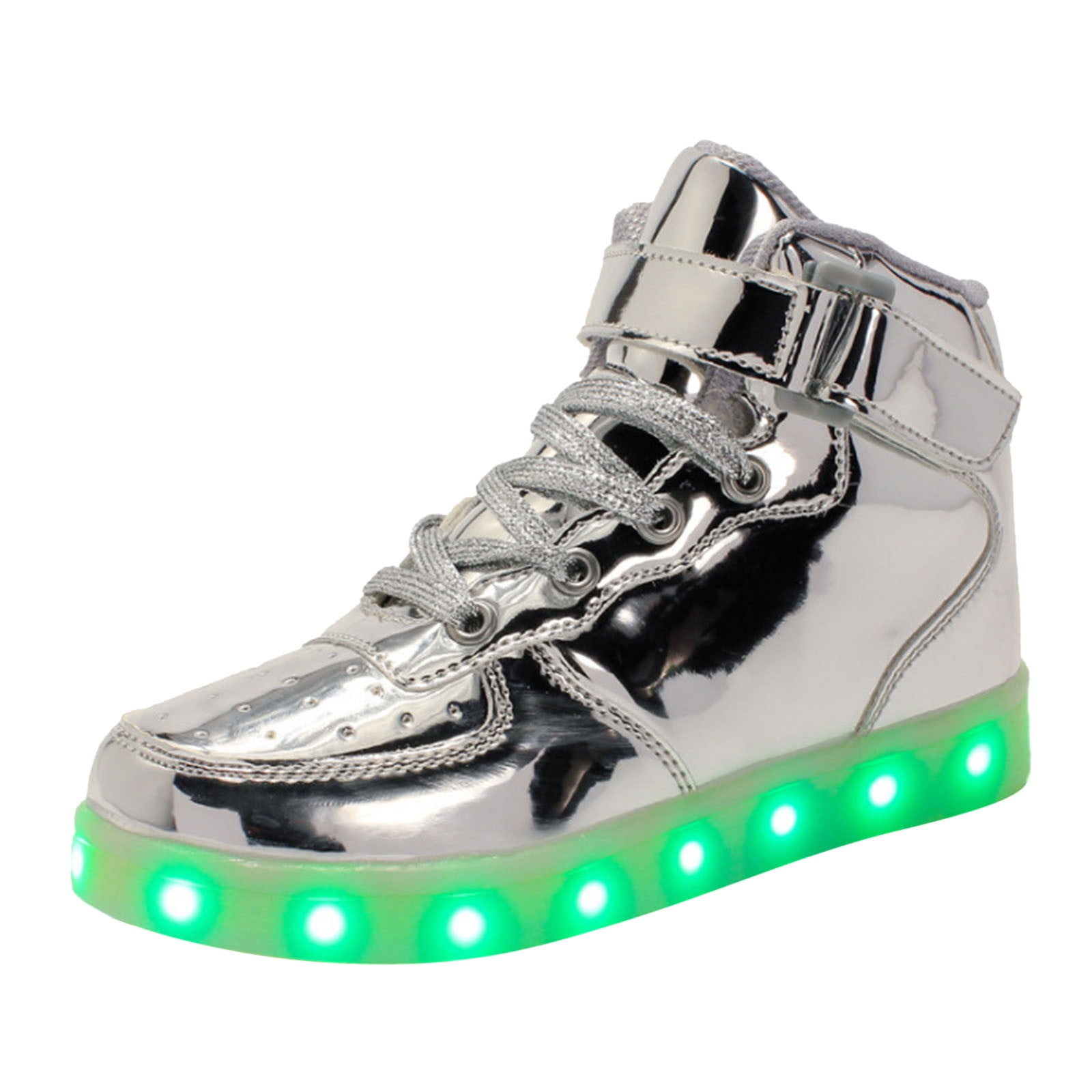 FINALGANG Boy Girl Lovely Sneakers Solid Color Hook And Loop Leather Shoes Led Light Up Lace Up ...