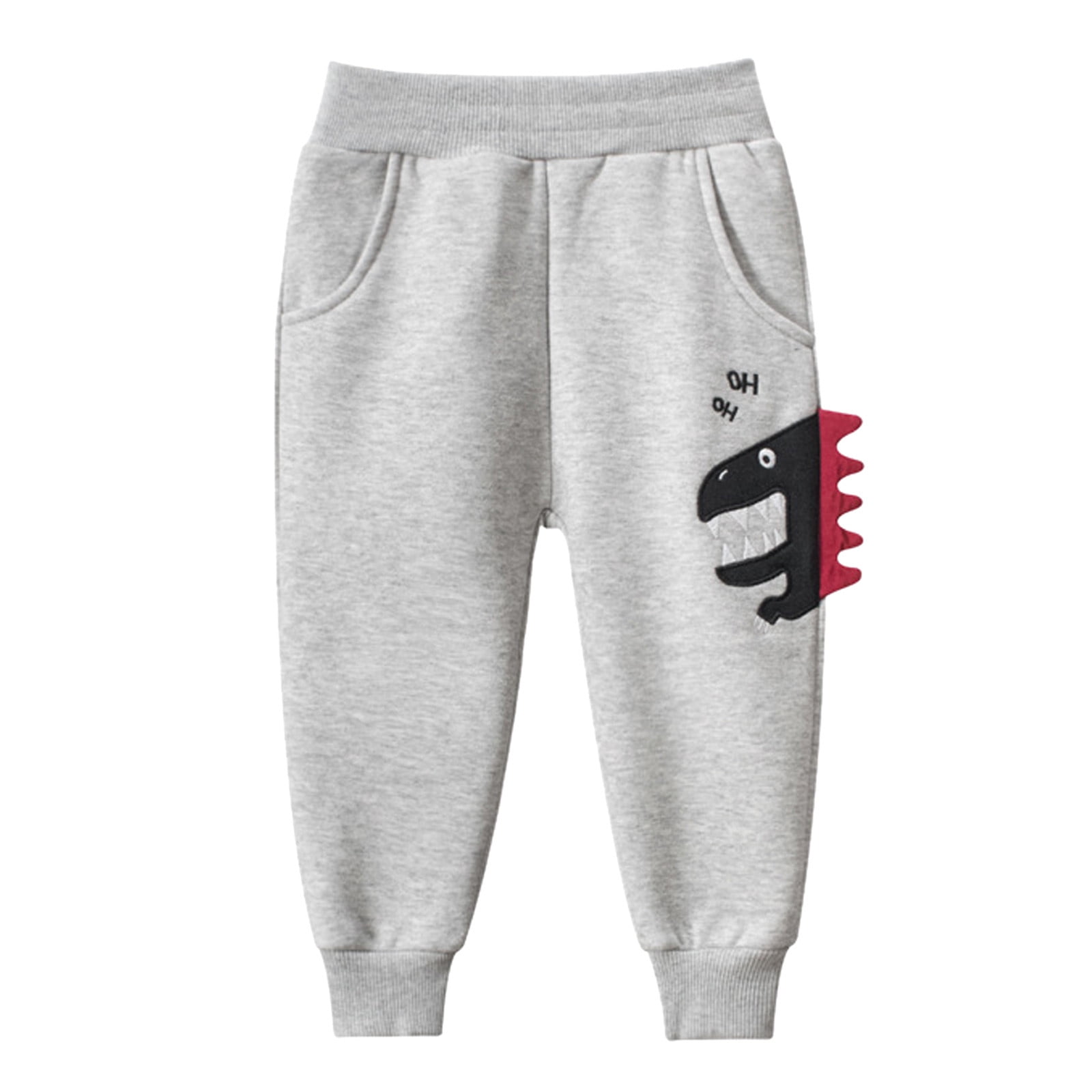 FINALGANG Boy Versatile Pants Cartoon Dinosaur Print Thick Cotton Sweatpants Ankle-Tied Elastic ...