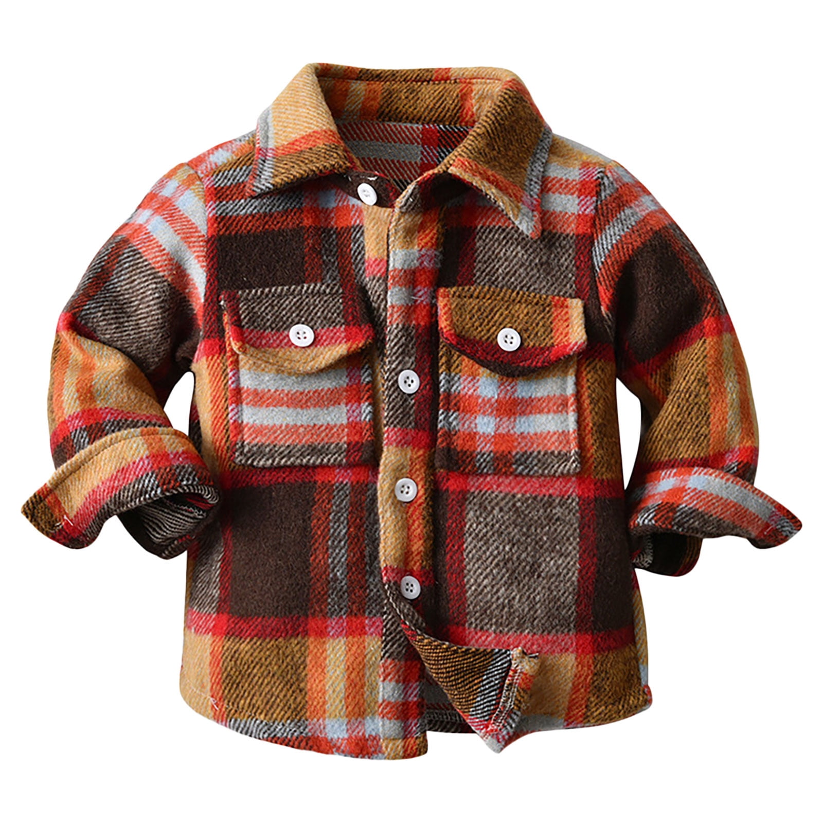 FINALGANG Boy's Shirt Fall Winter Kids Plaid Collared Jacket With Bust ...