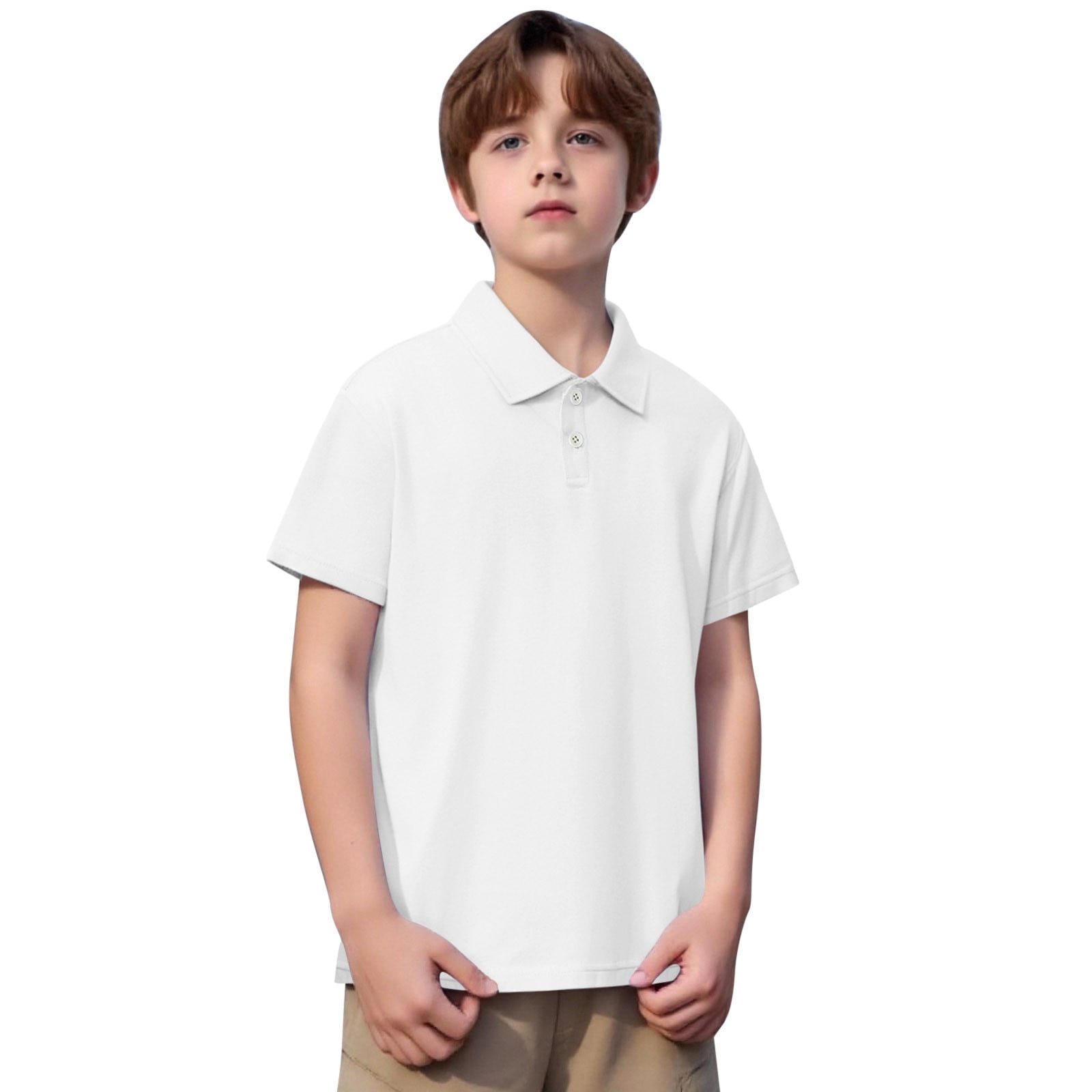 FINALGANG Boy's Shirt Spring Kids Solid Color Collared Polo Shirt Short ...
