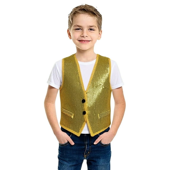 FINALGANG Boy's Shirt Spring Summer Kids Solid Color Sequin Vest ...