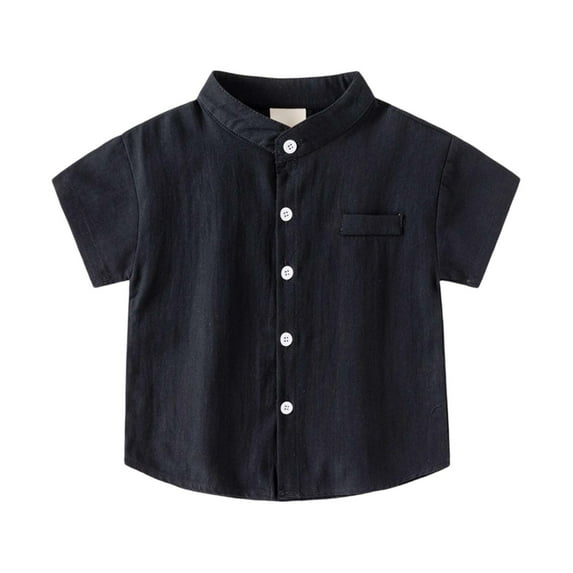 FINALGANG Boy's Shirt Spring Summer Kids Solid Color Stand Collar Shirt ...
