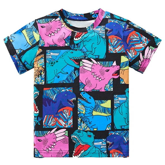 FINALGANG Boy's Top Spring Kids Colorful Dinosaur Collage Print T-Shirt ...
