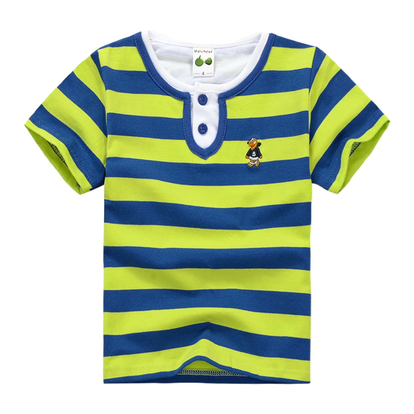 FINALGANG Boy's Top Spring Summer Kids Striped Short Sleeve Henley ...