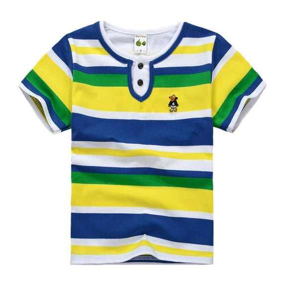 FINALGANG Boy's Top Spring Summer Kids Striped Short Sleeve Henley ...