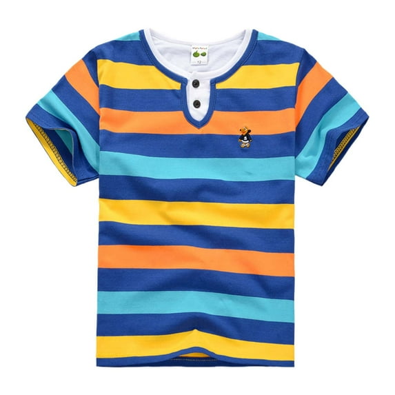 FINALGANG Boy's Top Spring Summer Kids Striped Short Sleeve Henley ...