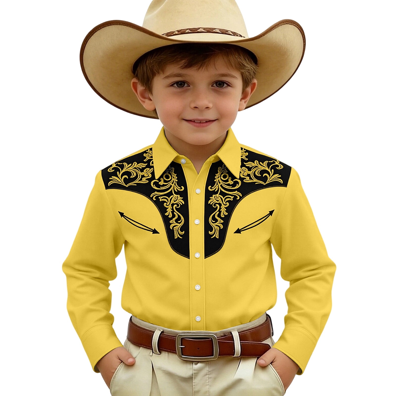 FINALGANG Boy's Western Cowboy Shirt Retro Print Long Sleeve Dress ...