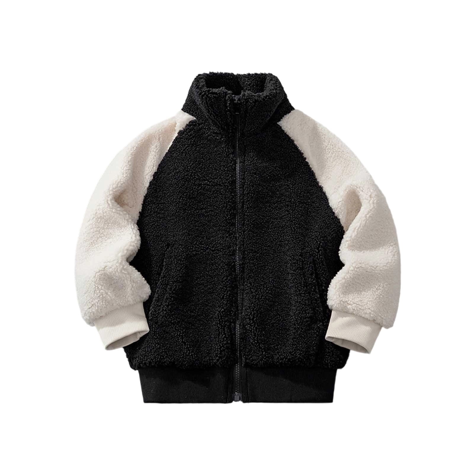 FINALGANG Boys Coat Fall Winter Kids Color Block Plush Jacket Long ...