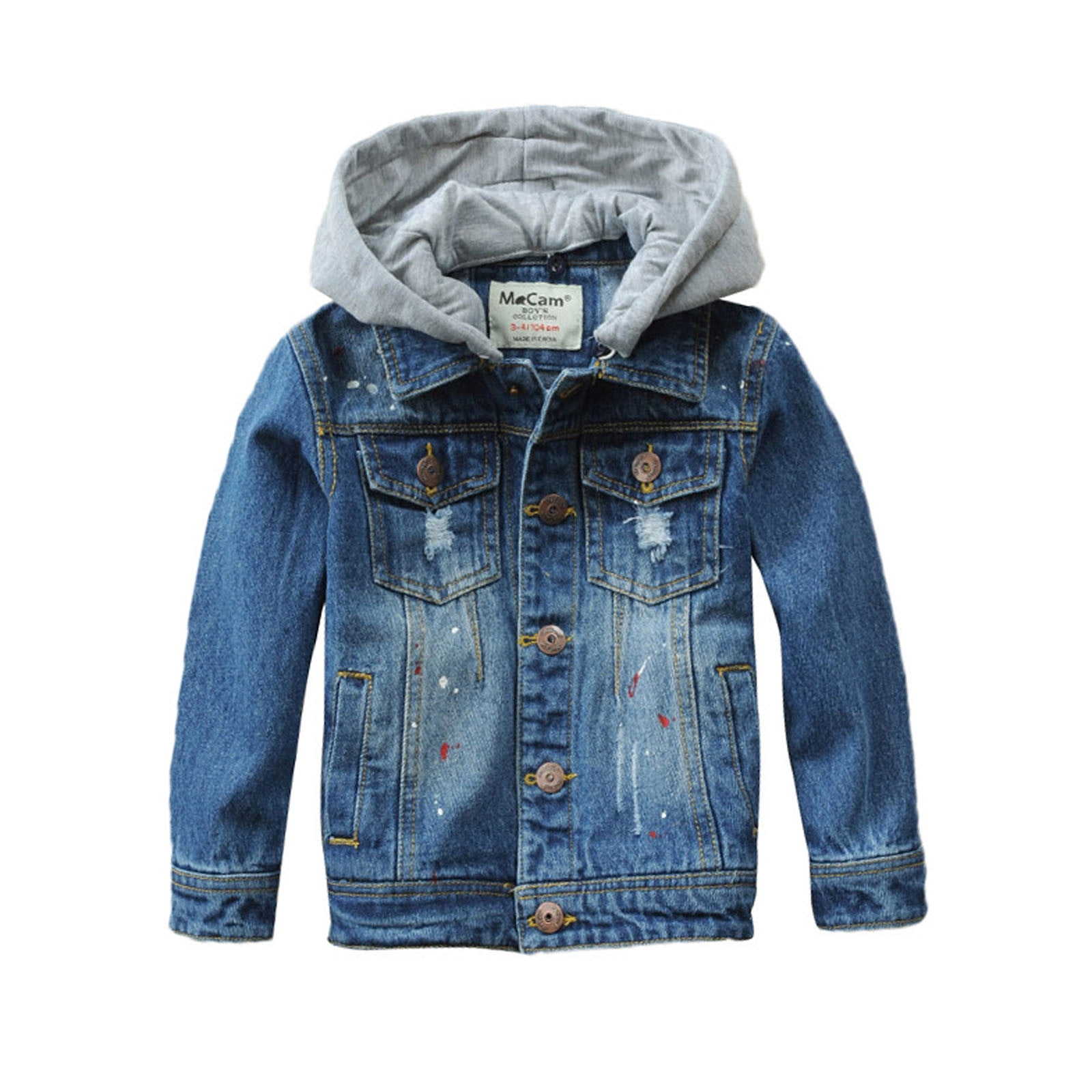 FINALGANG Boys Jean Jacket Warm Patchwork Long Sleeve Hooded Zip Up ...