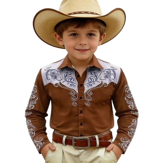 FINALGANG Boys Western Cowboy Shirt Retro Print Long Sleeve Dress ...