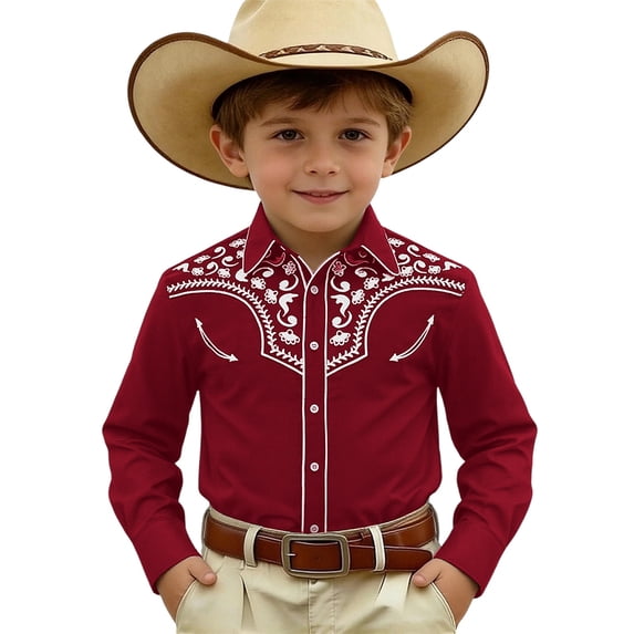 FINALGANG Boys Western Shirt Print Retro Long Sleeve Button Down Shirts ...