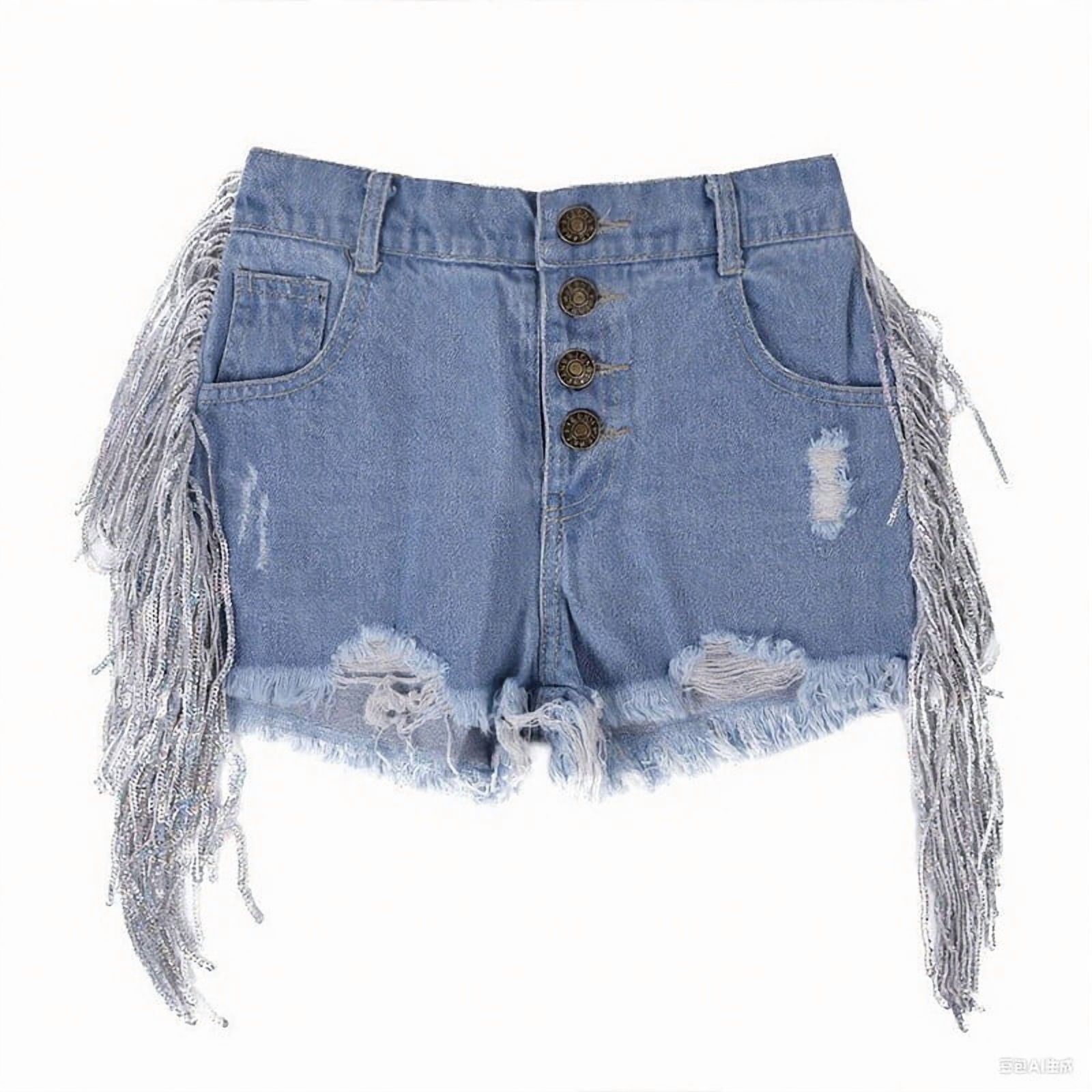 FINALGANG Girl Versatile Shorts Solid Color Buttons Down Ripped Jeans ...