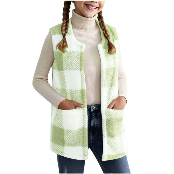 FINALGANG Girl's Reversible Vest Kids Toddlers Plaid Casual Crewneck ...