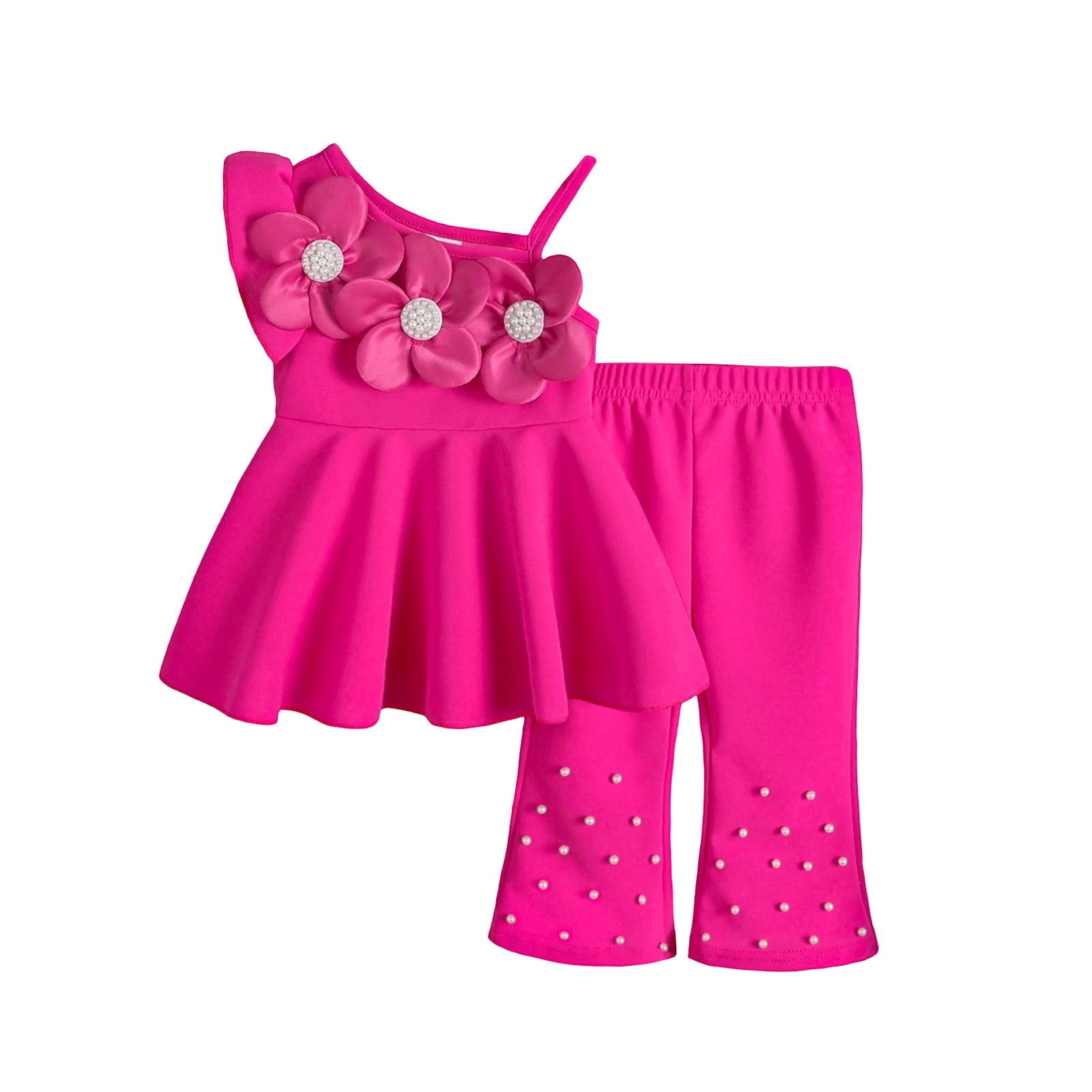 FINALGANG Girls 2 Piece Casual Outfit Toddler One Shoulder Ruffle Top ...