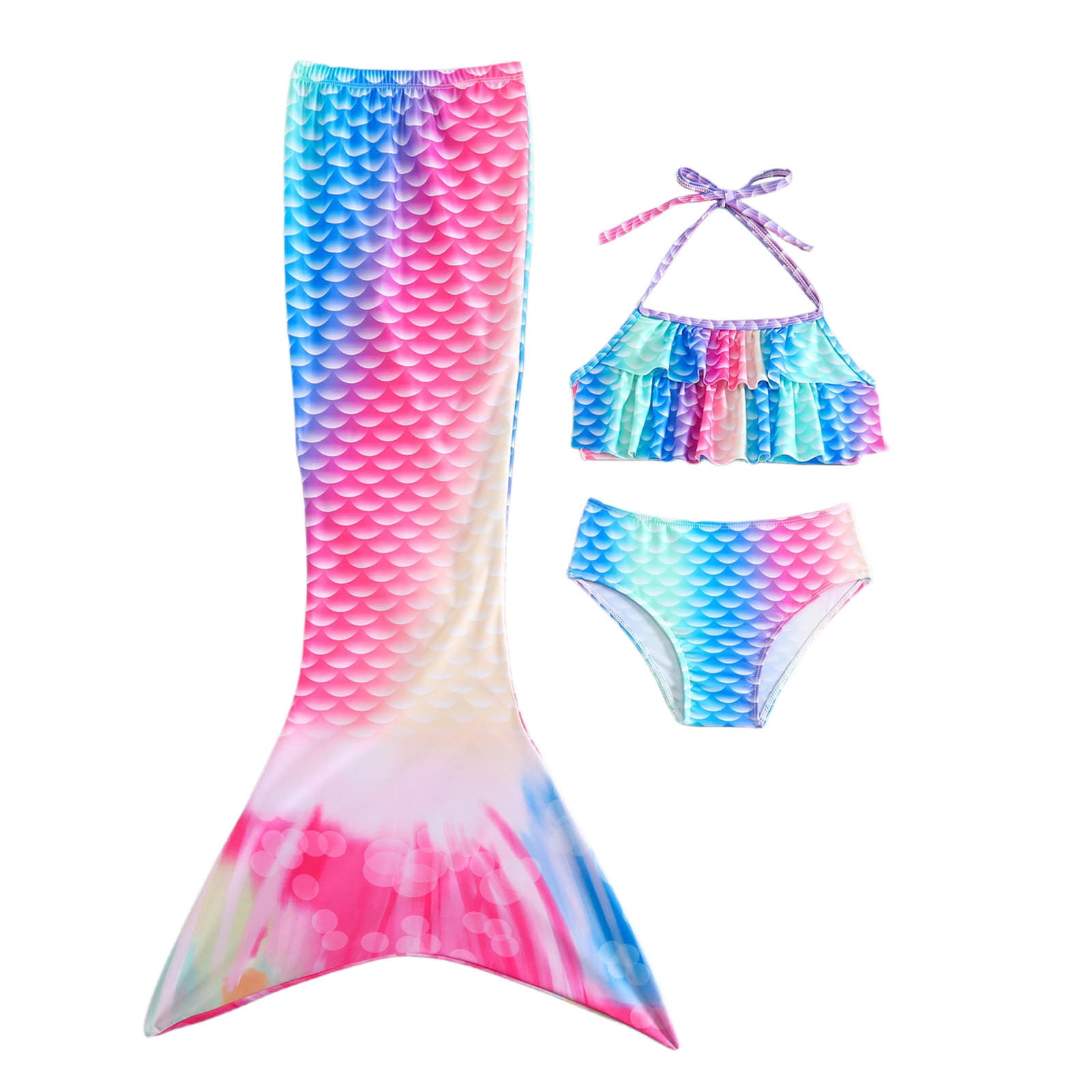 FINALGANG Girls 3 Piece Fishtail Swimsuit Set Kids Sparkly Scale Print ...