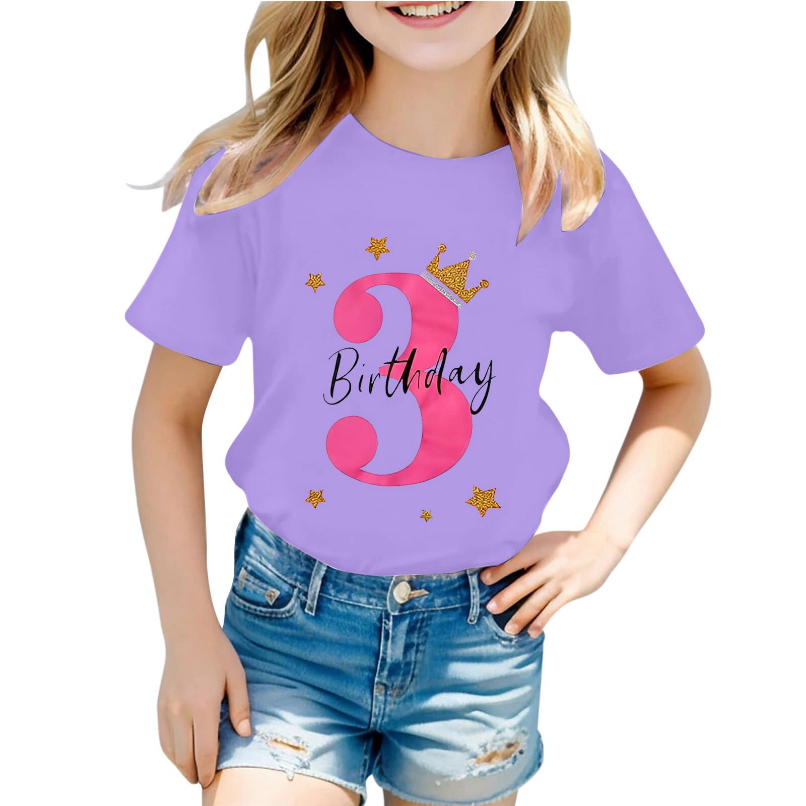 FINALGANG Girls 3Rd Birthday Print Short Sleeve TShirt Cute Crew Neck ...
