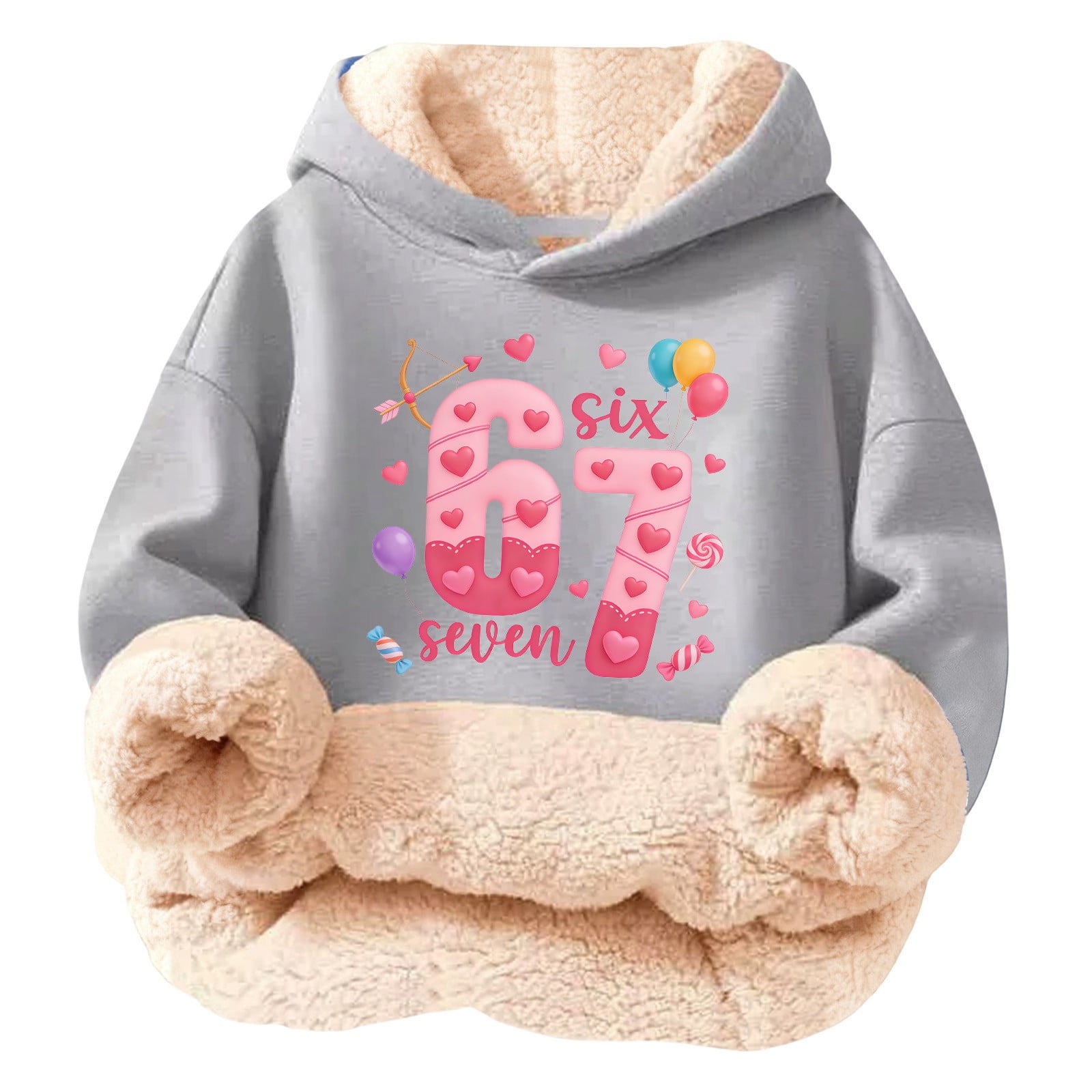 FINALGANG Girls Boys Kids Valentine's Day Hoodies Number Printed Plush ...