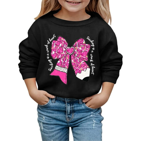FINALGANG Girls Boys Kids Valentine's Day Sweatshirt Heart Bow Pattern ...