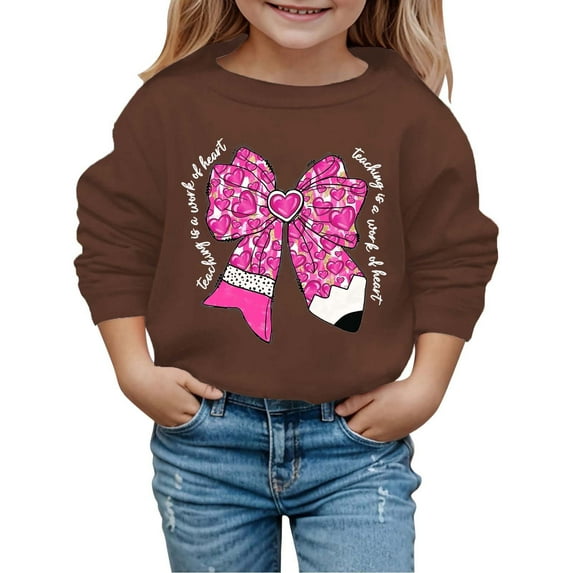 FINALGANG Girls Boys Kids Valentine's Day Sweatshirt Heart Bow Pattern ...