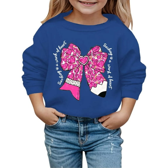 FINALGANG Girls Boys Kids Valentine's Day Sweatshirt Heart Bow Pattern ...